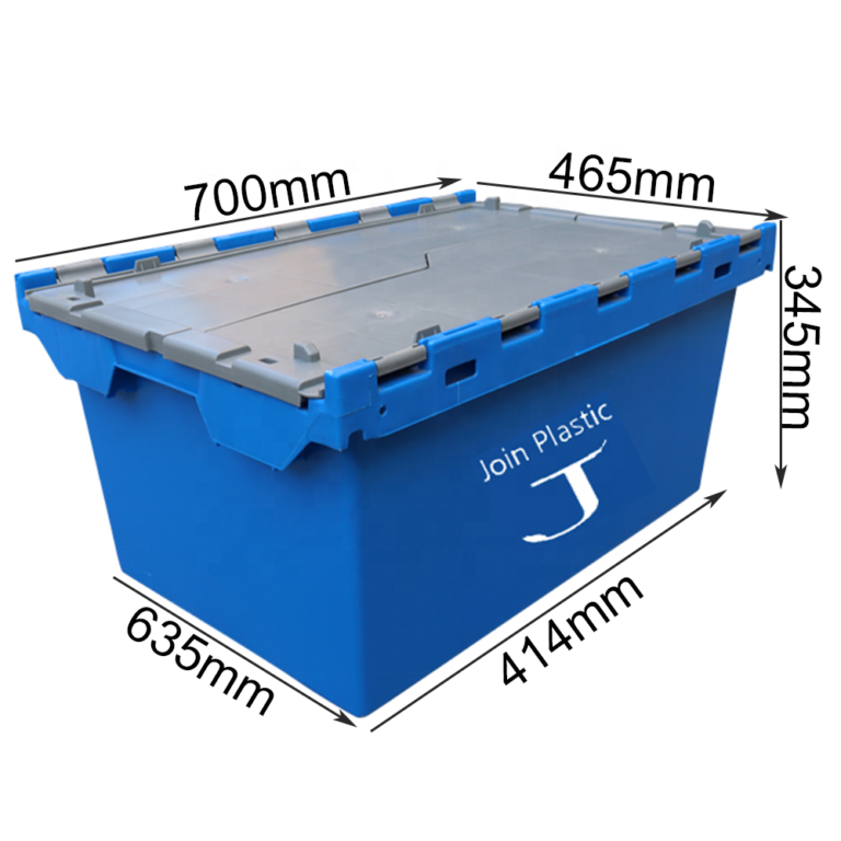 wholesale distribution tote with hinged lid,attached lid containers