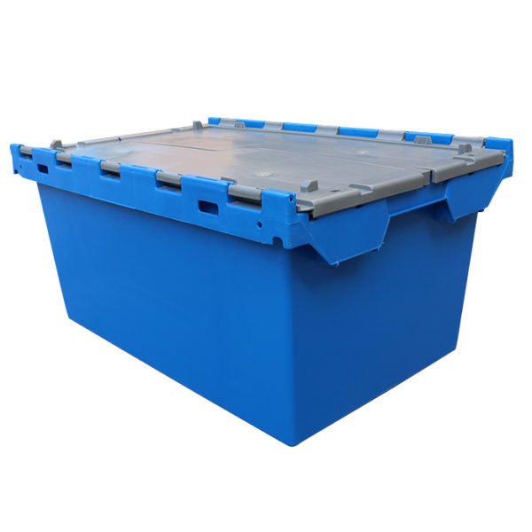 wholesale distribution tote with hinged lid,attached lid containers